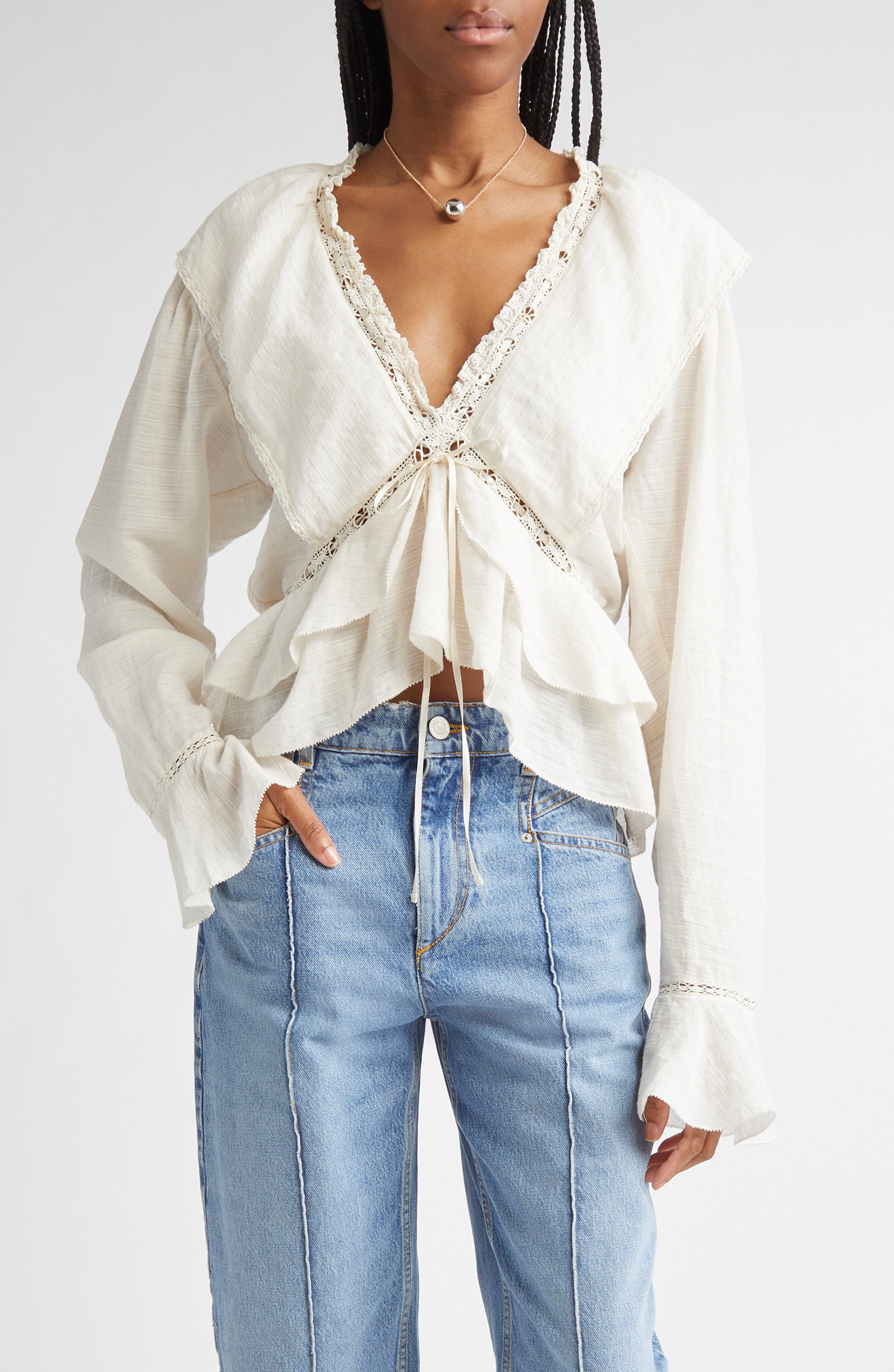 Isabel Marant Étoile Damienne Cotton & Linen Blend Peplum Top | Nordstrom