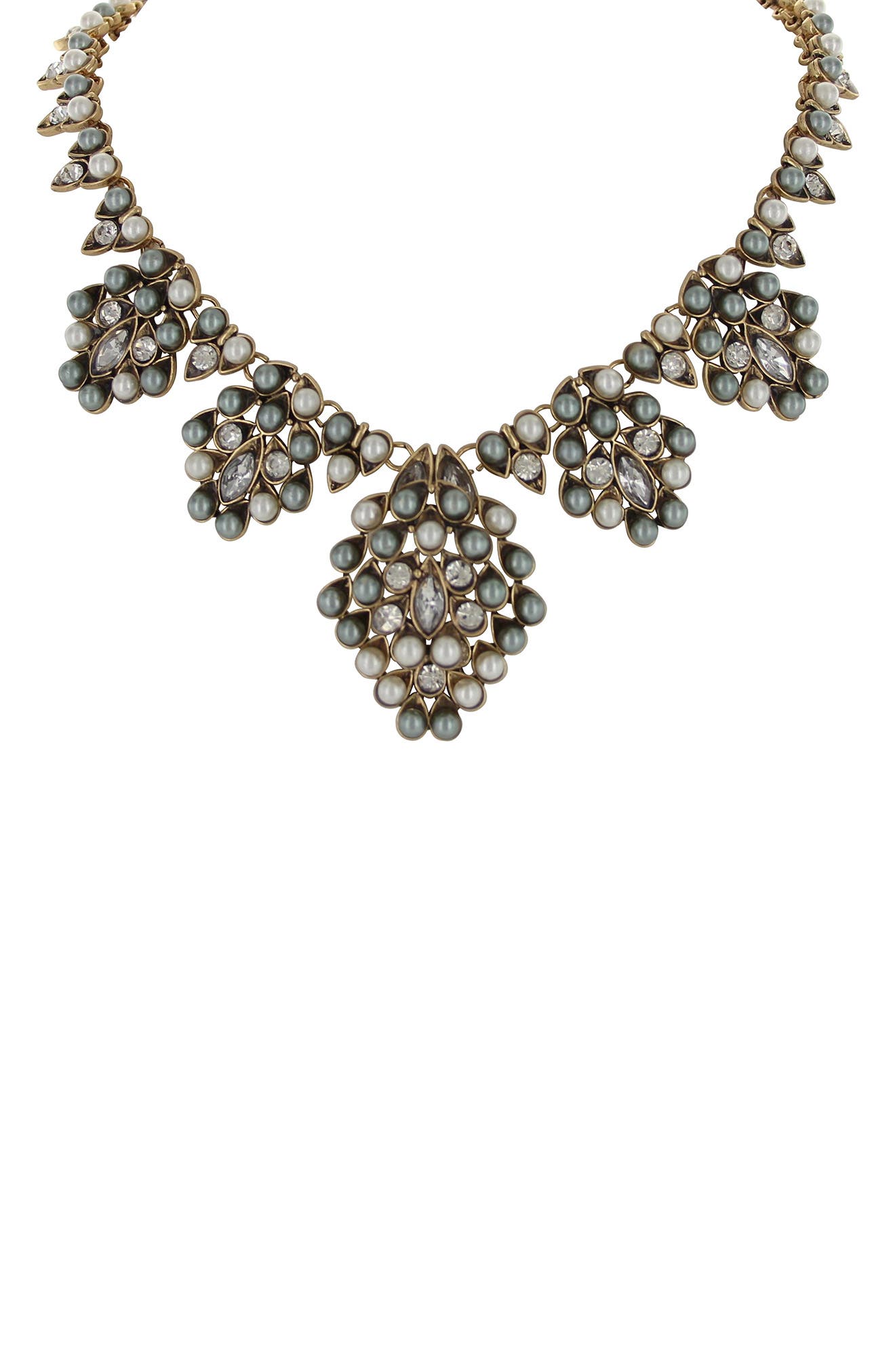 OLIVIA WELLES Golden Imitation Pearl Sparkle Statement Necklace ...