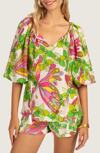 Trina Turk Sandia Floral Print Tie Neck Silk Top | Nordstromrack