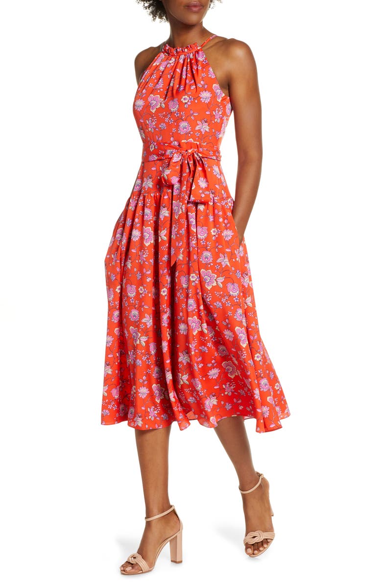 Eliza J Floral High Neck Midi Dress | Nordstromrack