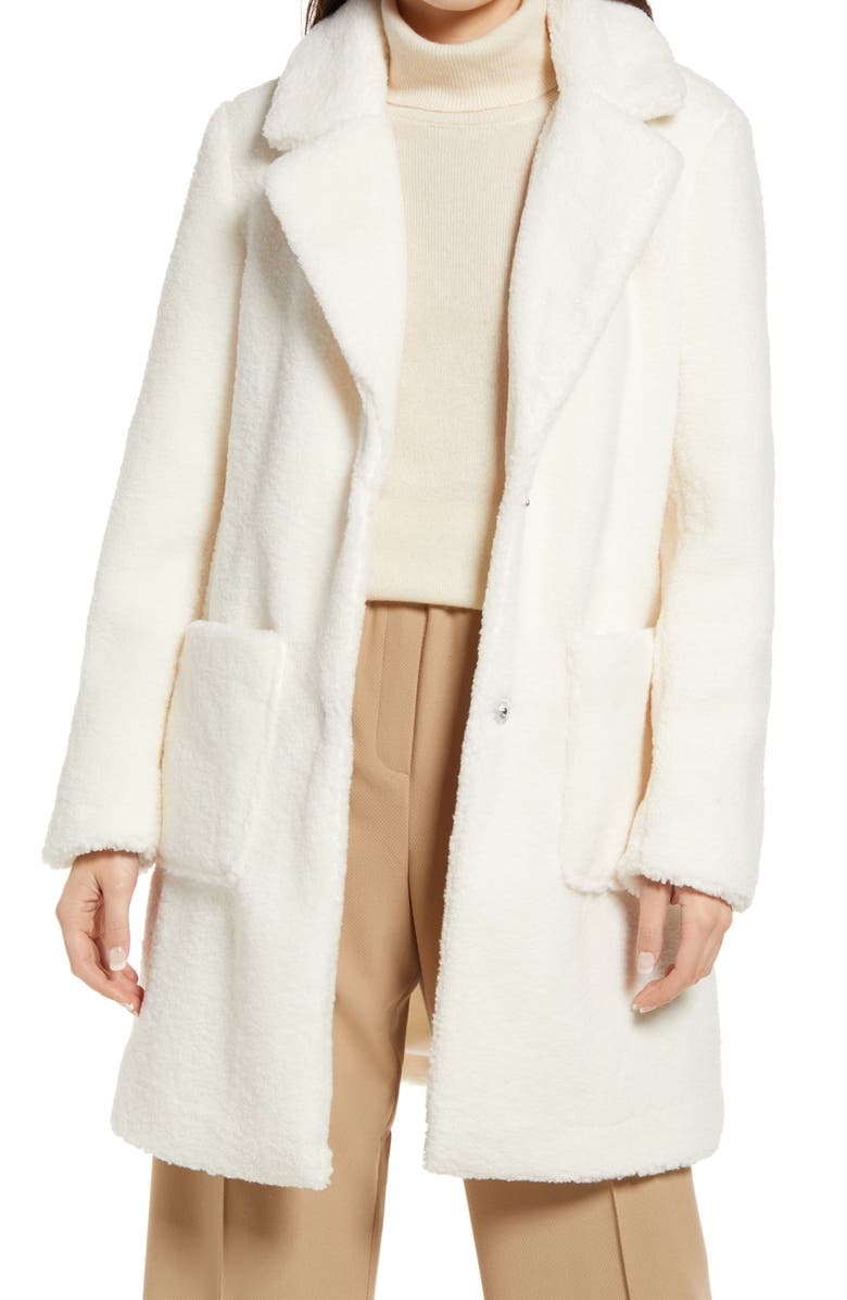 French Connection Notch Collar Faux Fur Teddy Coat | Nordstromrack