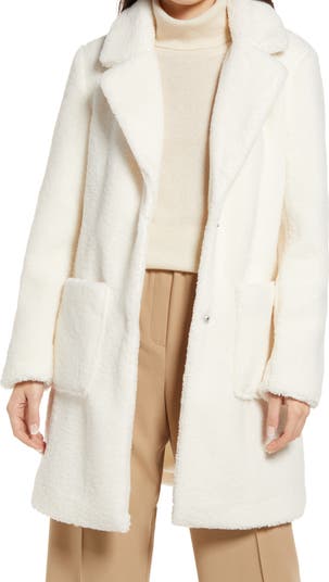 French Connection Notch Collar Faux Fur Teddy Coat | Nordstromrack