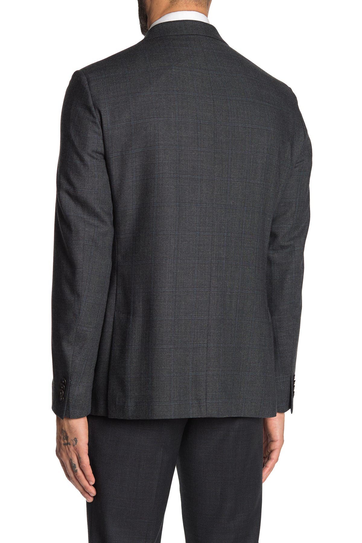 Michael Kors Windowpane Charcoal & Blue Woven Two Button Notch Lapel ...