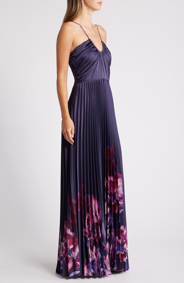 Julia Jordan Placed Floral Pleated Satin Dress | Nordstrom