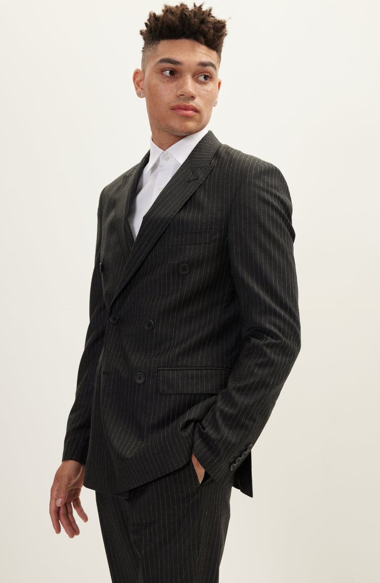 RON TOMSON Pinstripe Merino Wool Double Breasted Tuxedo | Nordstromrack