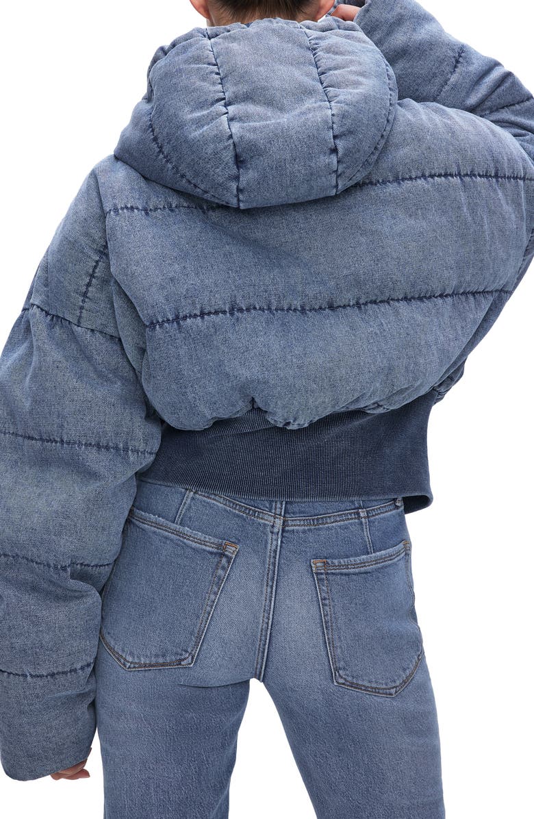 Good American Rib Hem Crop Denim Puffer Jacket | Nordstromrack