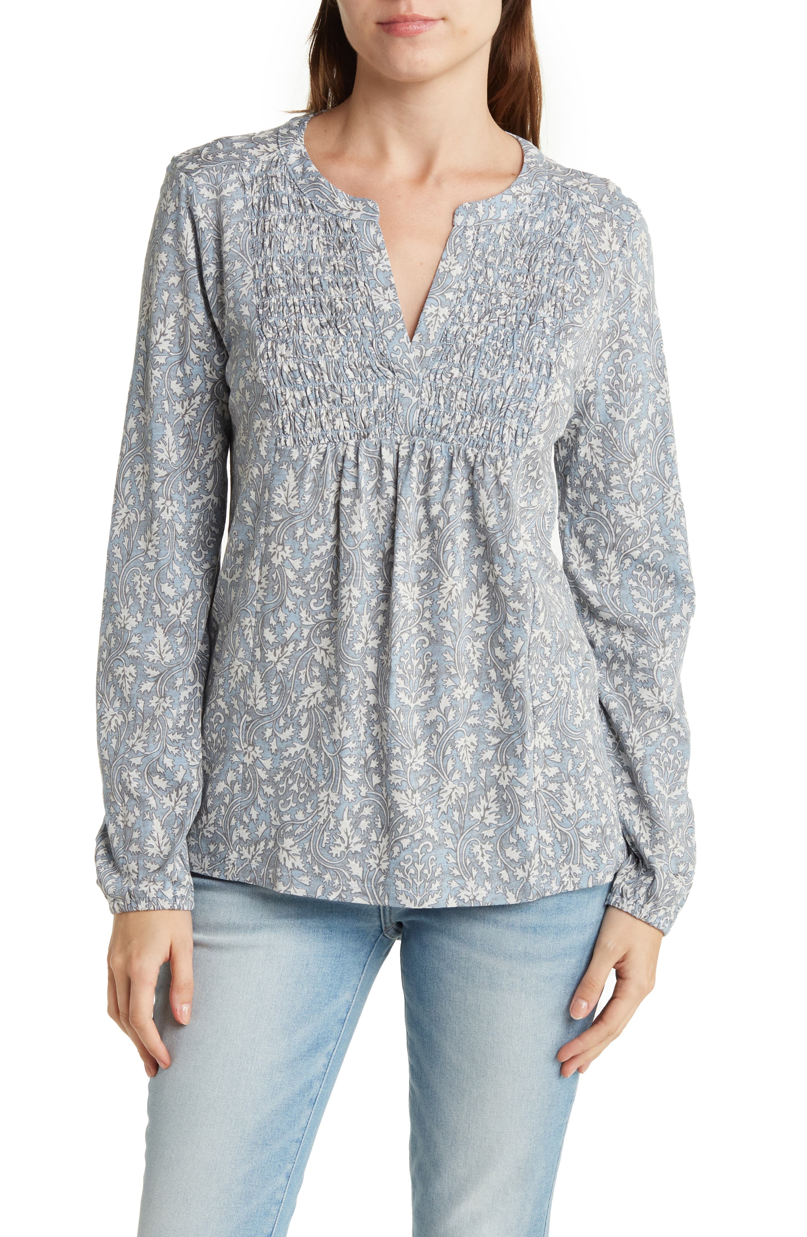 Lucky Brand Floral Print Long Sleeve Smocked Top | Nordstromrack