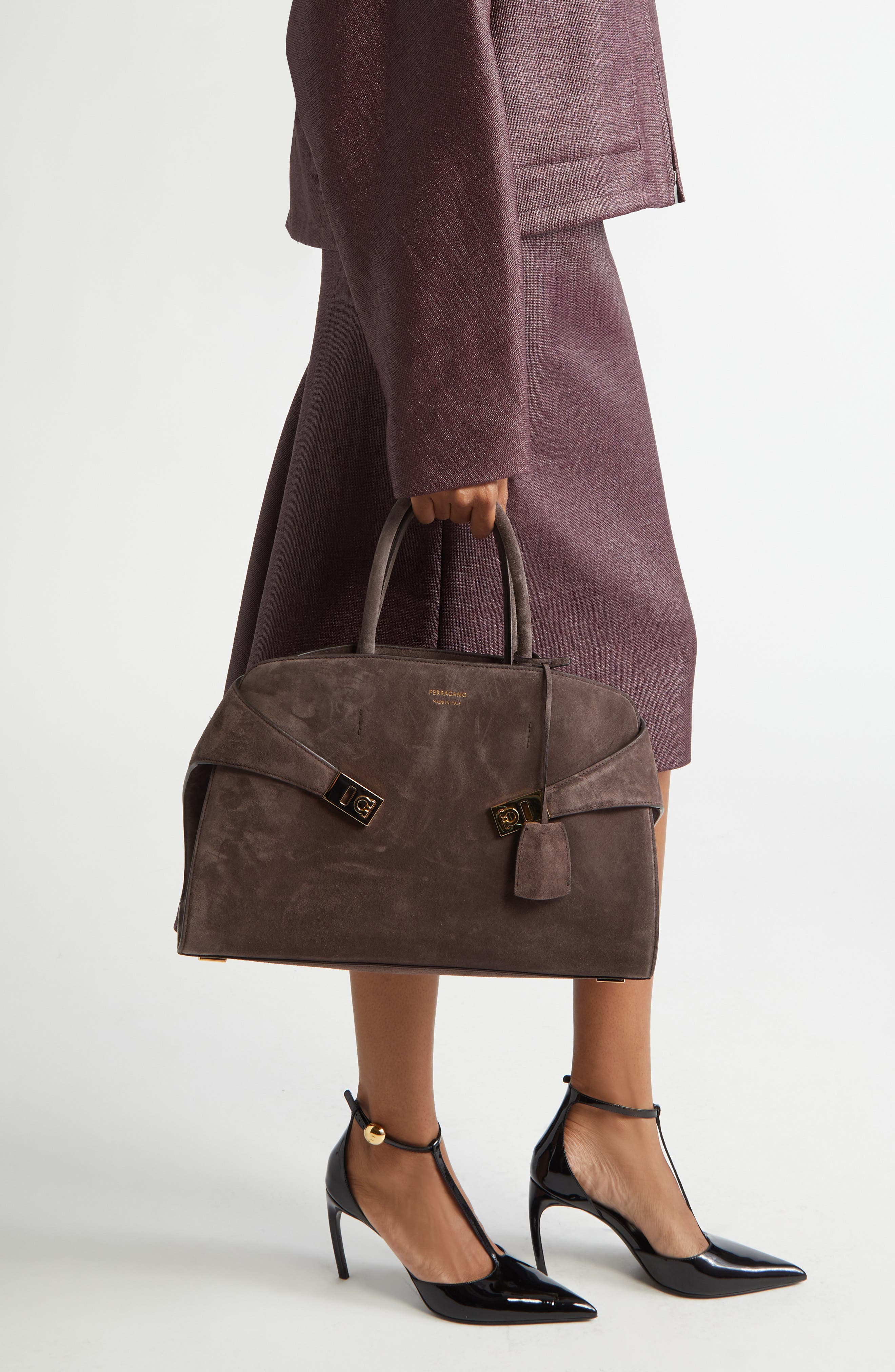 FERRAGAMO Medium Hug Suede Top Handle Bag | Nordstrom