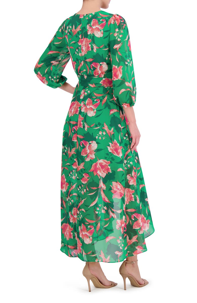 Eliza J Floral Balloon Sleeve Faux Wrap Midi Dress | Nordstromrack