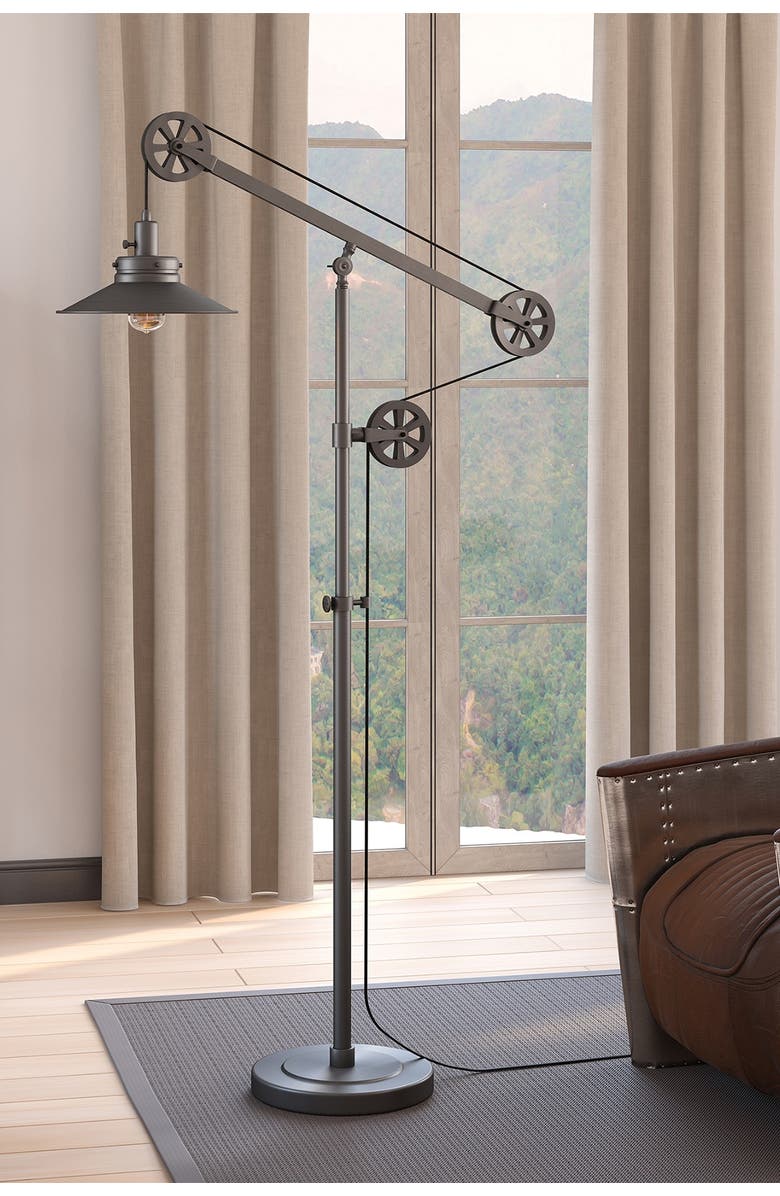 ADDISON AND LANE Descartes Aged Steel Wide Brim Floor Lamp with Pulley ...