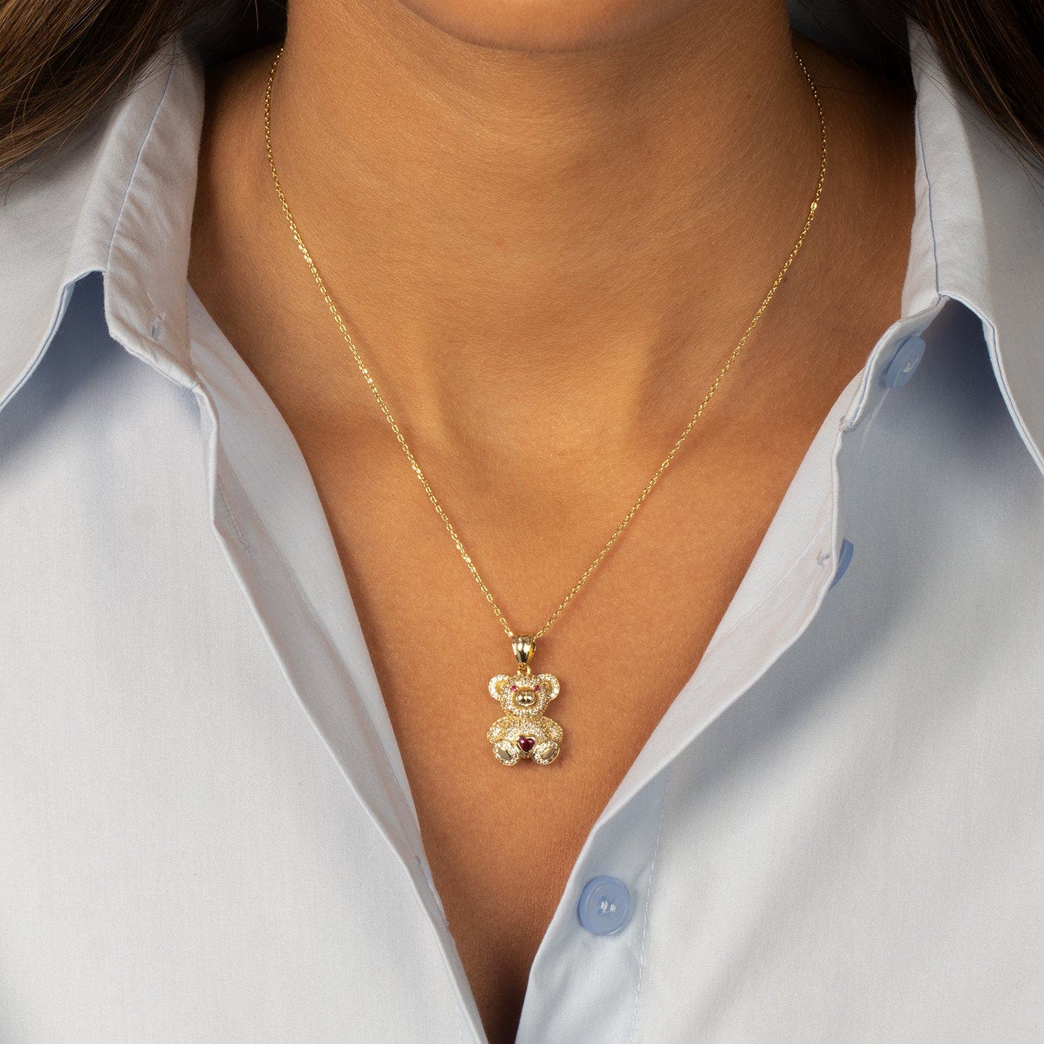 BY ADINA EDEN Pave Colored Teddy Bear Pendant Necklace | Nordstrom