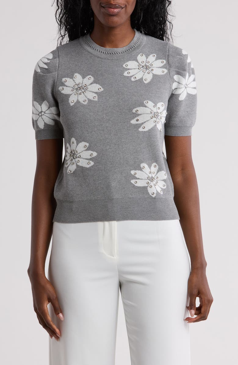 Nanette Lepore Rhinestone Flower Intarsia Sweater | Nordstromrack