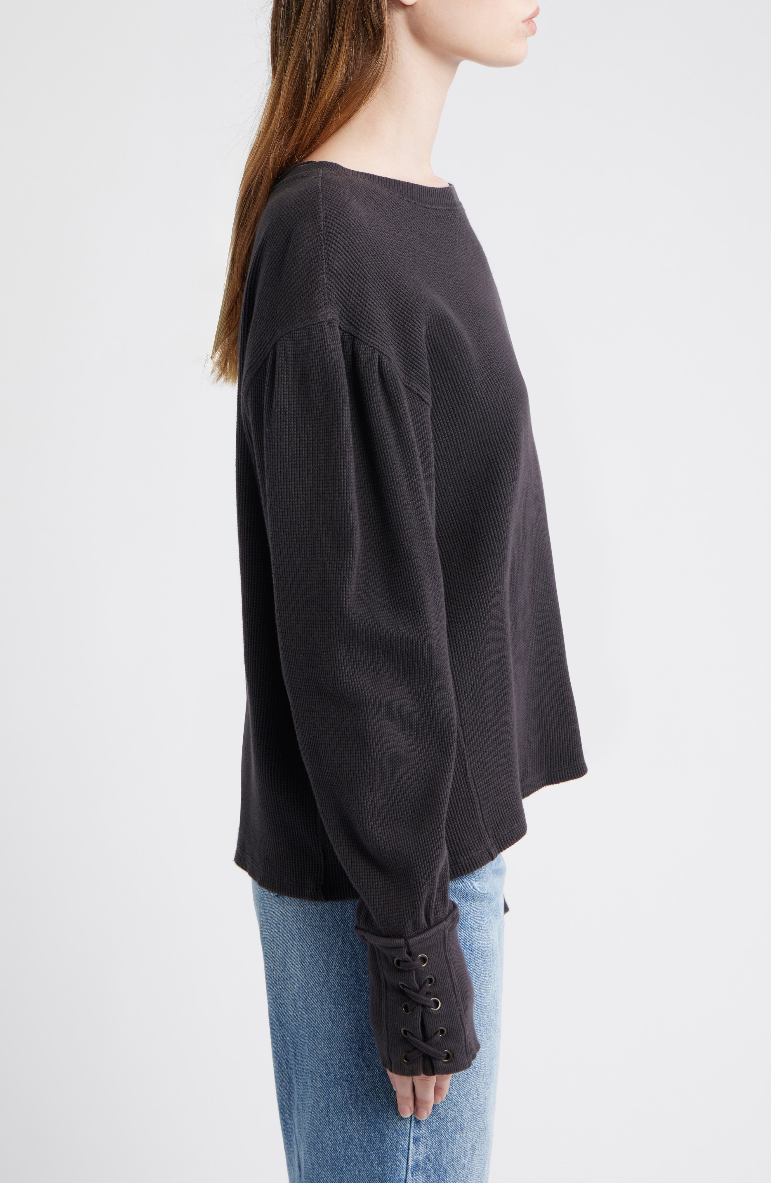 Free People Lapis Lace-Up Cuff Cotton Thermal Top | Nordstromrack