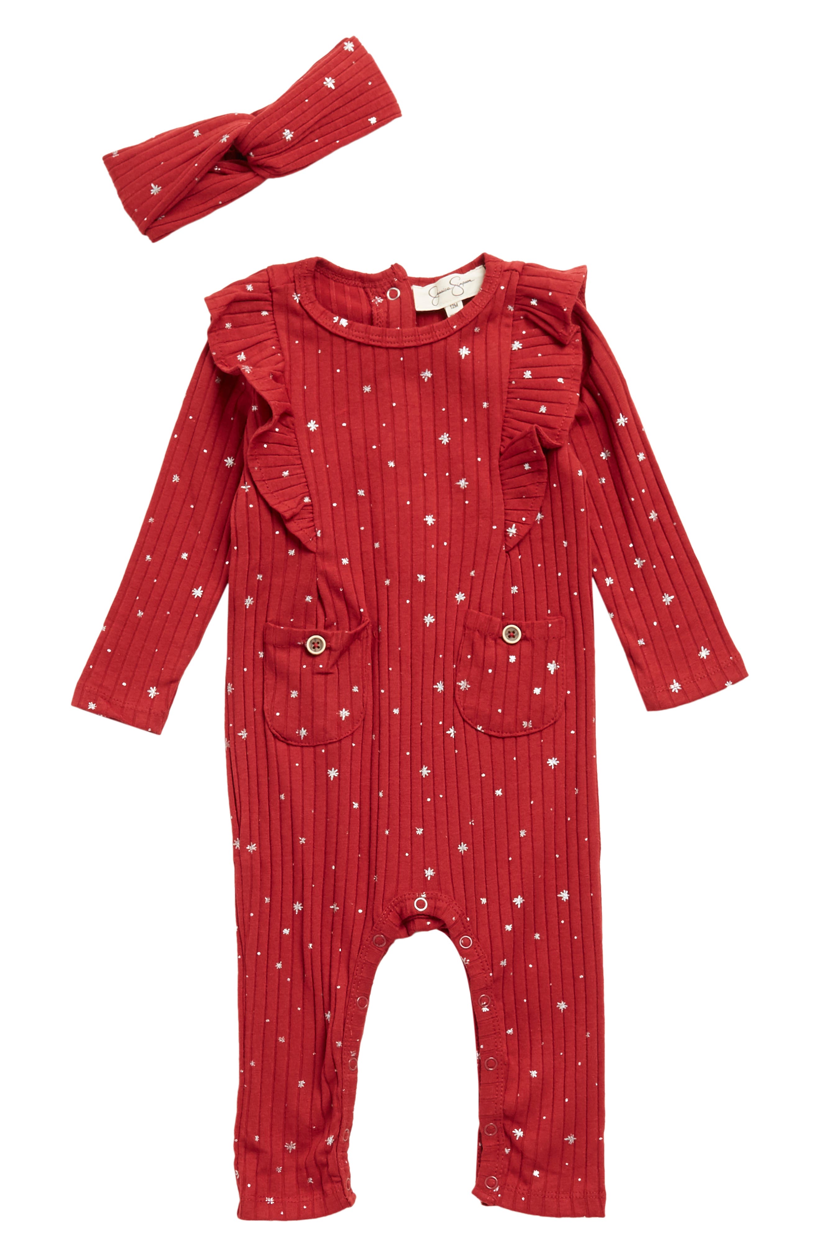 Jessica Simpson Ruffle Shoulder Coverall & Headband Set | Nordstromrack