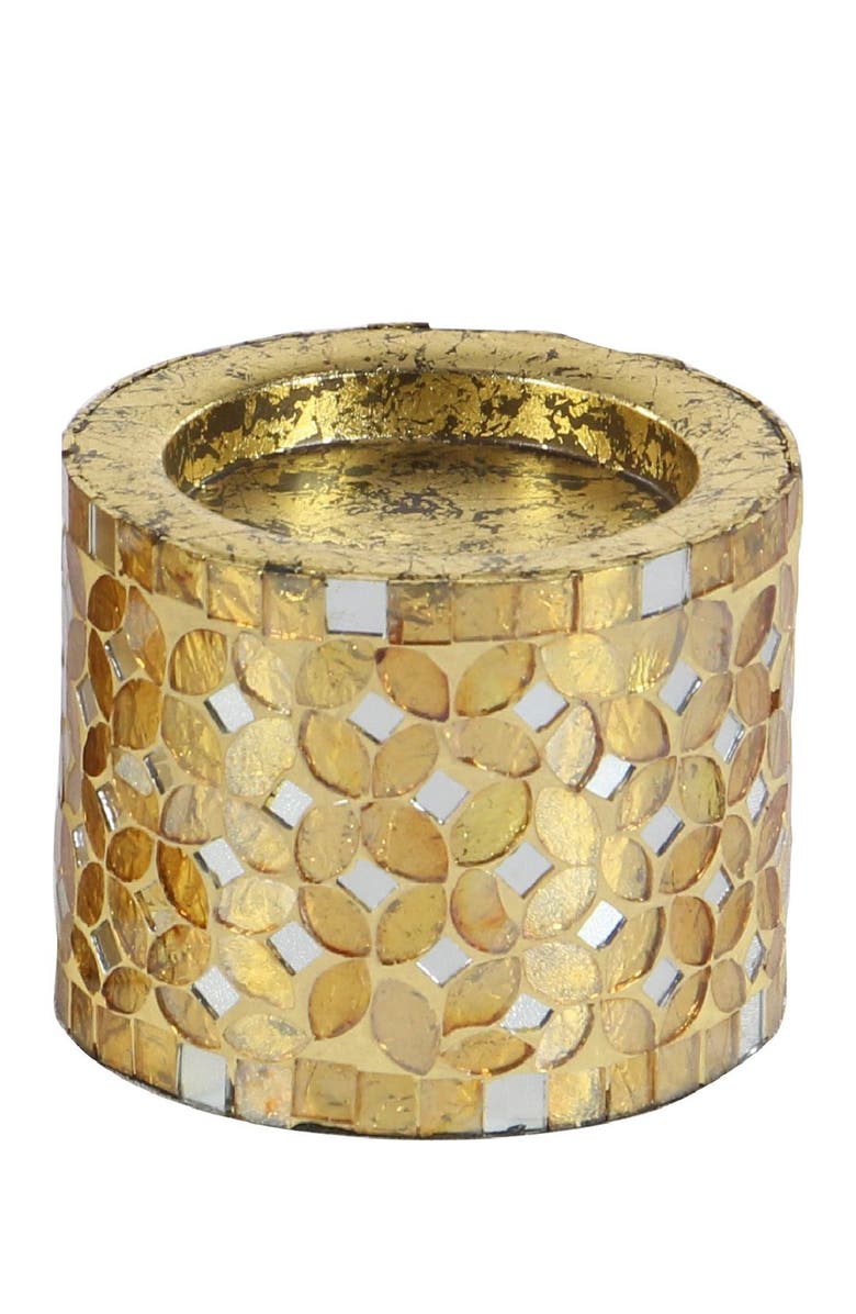 WILLOW ROW Goldtone Metal Handmade Candle Holder with Mosaic Pattern ...