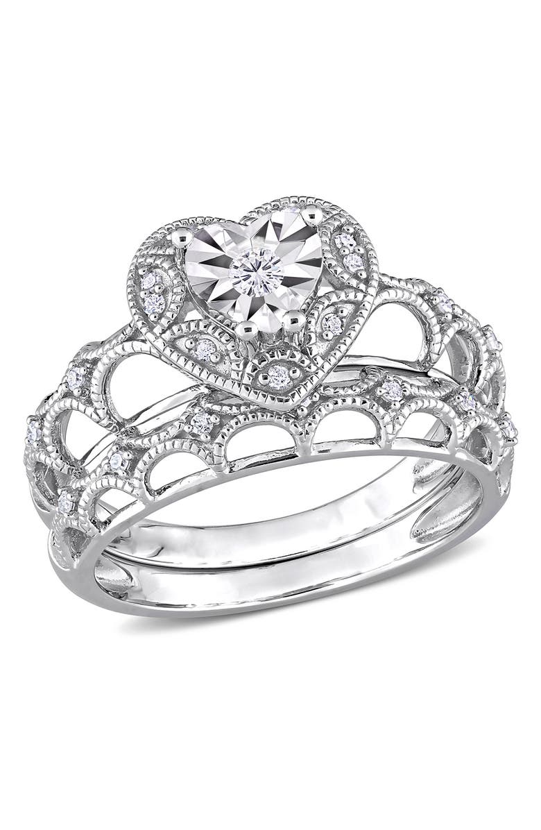 DELMAR Sterling Silver Diamond Heart Shaped Crown Ring - 0.14 ctw ...