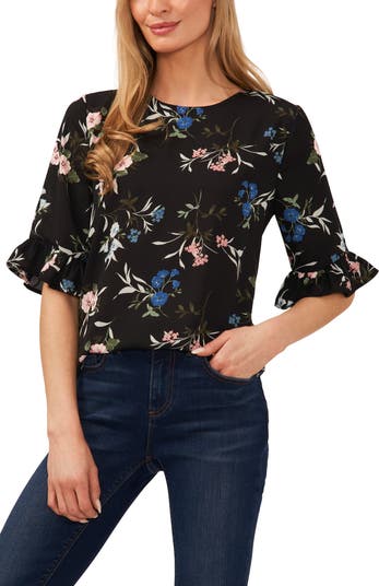 CeCe Floral Ruffle Cuff Blouse | Nordstrom