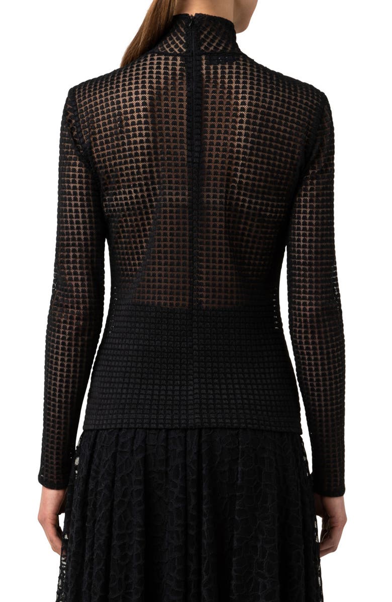 Akris Embroidered Trapezoid Mock Neck Mesh Top | Nordstromrack