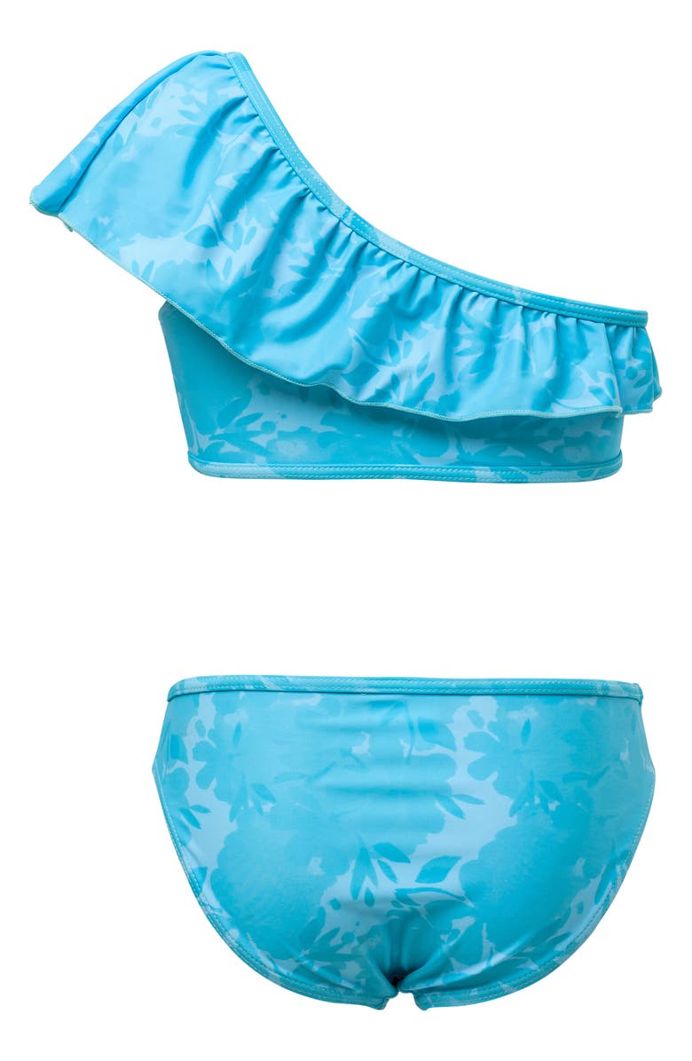 Snapper Rock Blue Leaf Asymmetrical Flounce 2-Piece Swimsuit | Nordstrom