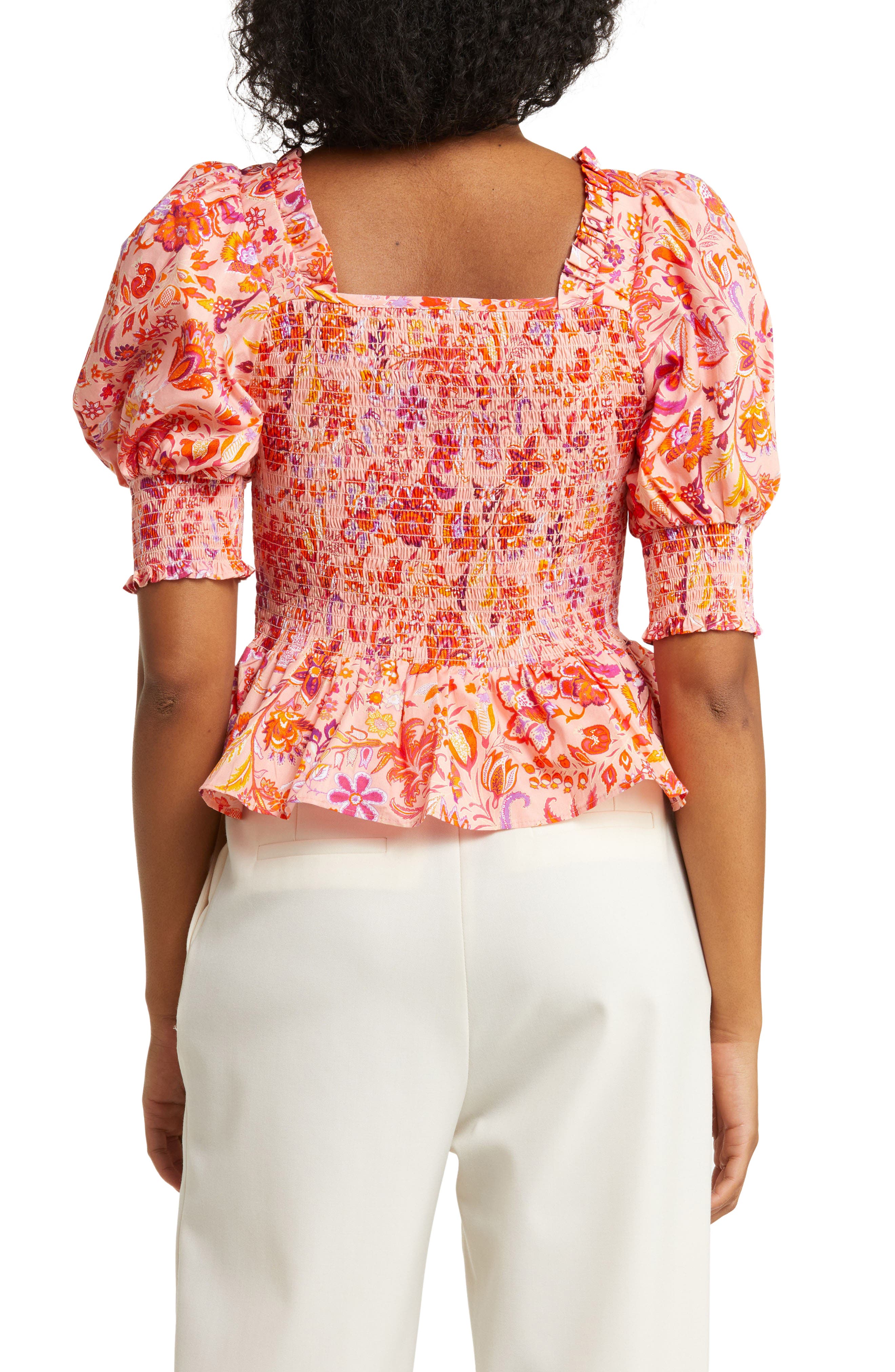 CeCe Short Puff Sleeve Smocked Top | Nordstromrack