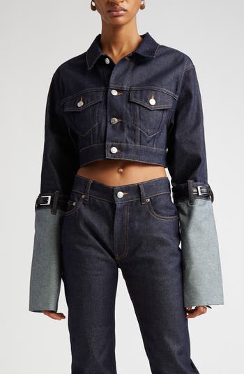 Coperni Belted Sleeve Crop Denim Jacket | Nordstrom