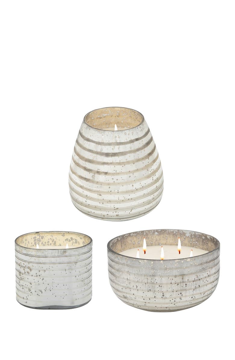 SAGEBROOK HOME 78 oz. Candle on Silver Striped Bowl by Liv & Skye ...