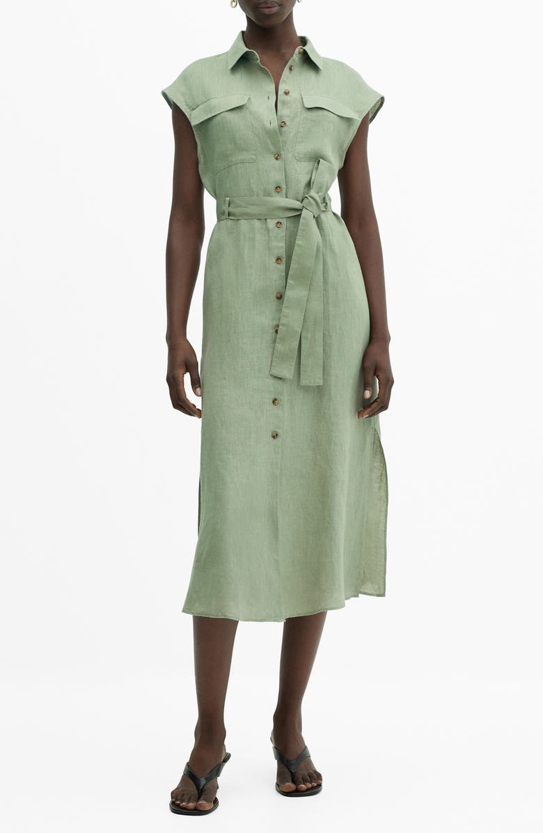 MANGO Quito Tie Waist Linen Shirtdress | Nordstromrack