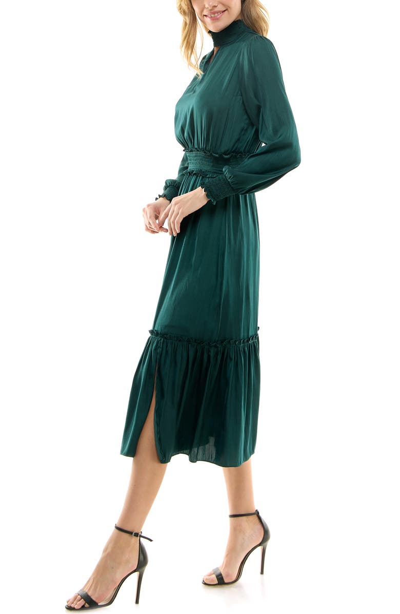 Socialite Smocked Long Sleeve Satin Midi Dress | Nordstromrack