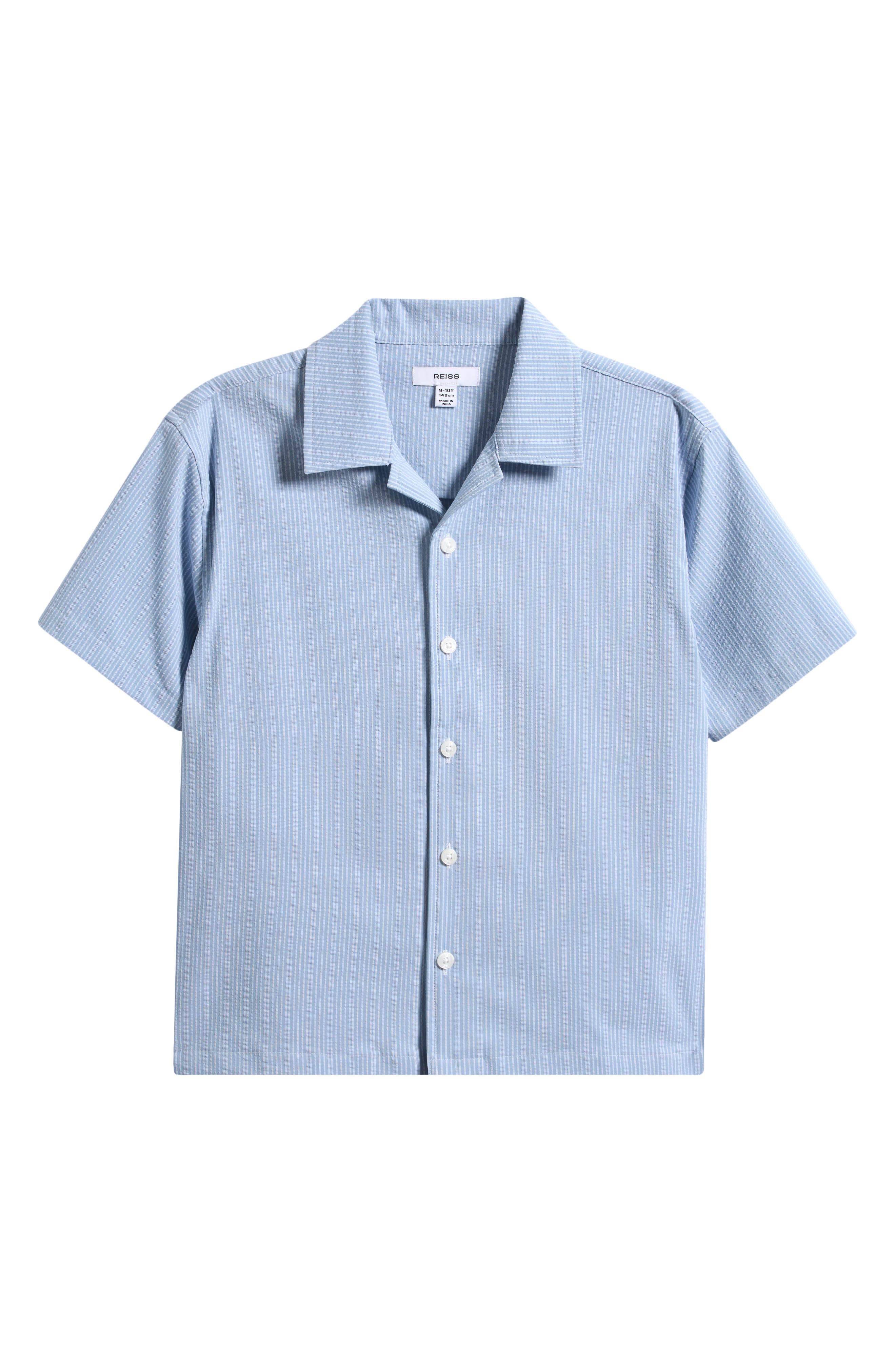 Reiss Kids' Pyrus Stripe Stretch Seersucker Camp Shirt | Nordstrom