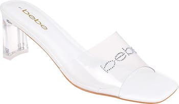 bebe Rhinestone Logo Clear Slide Sandal (Women) | Nordstromrack