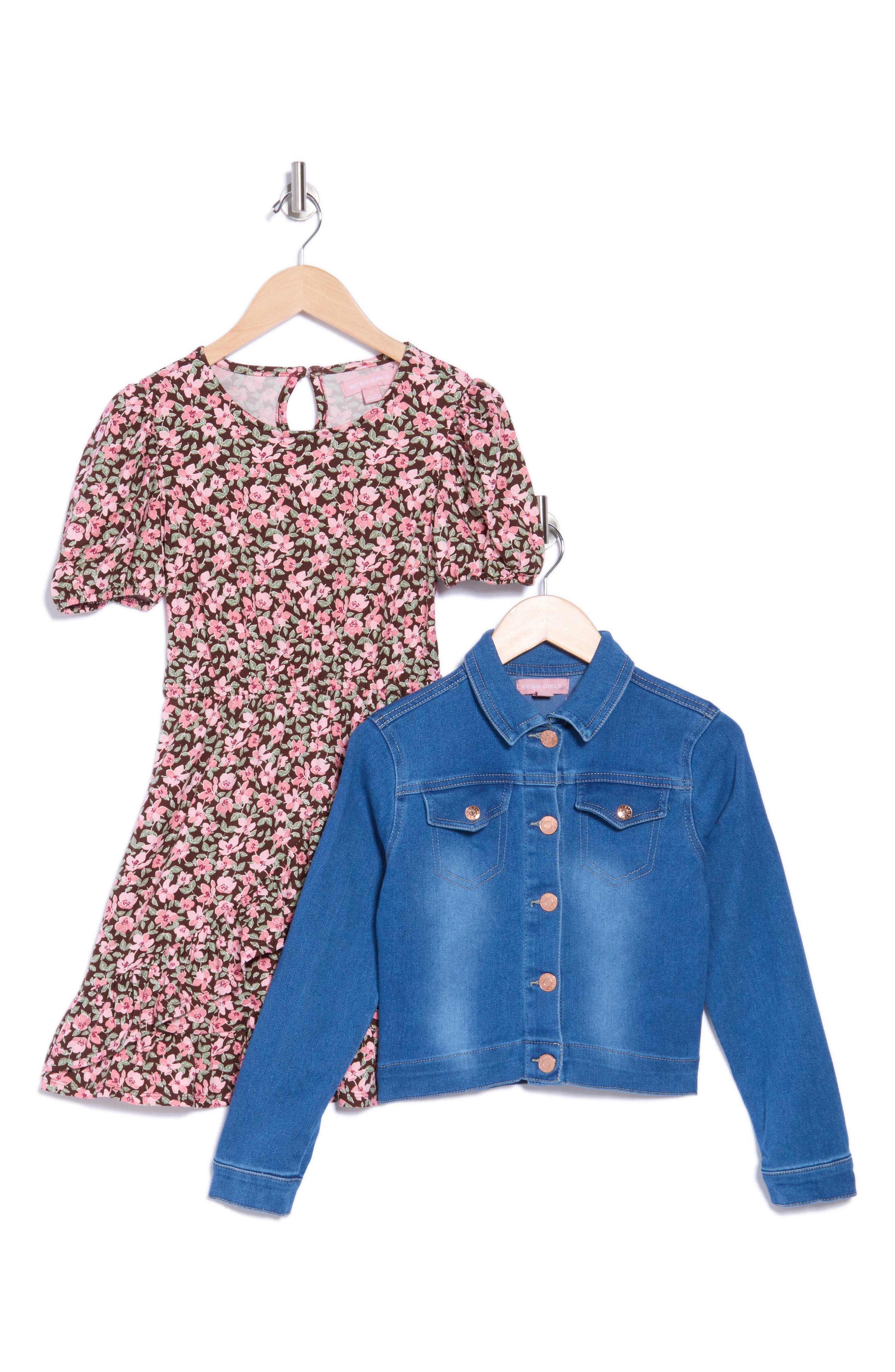 BCBG Kids' Denim Jacket & Floral Dress Set | Nordstromrack