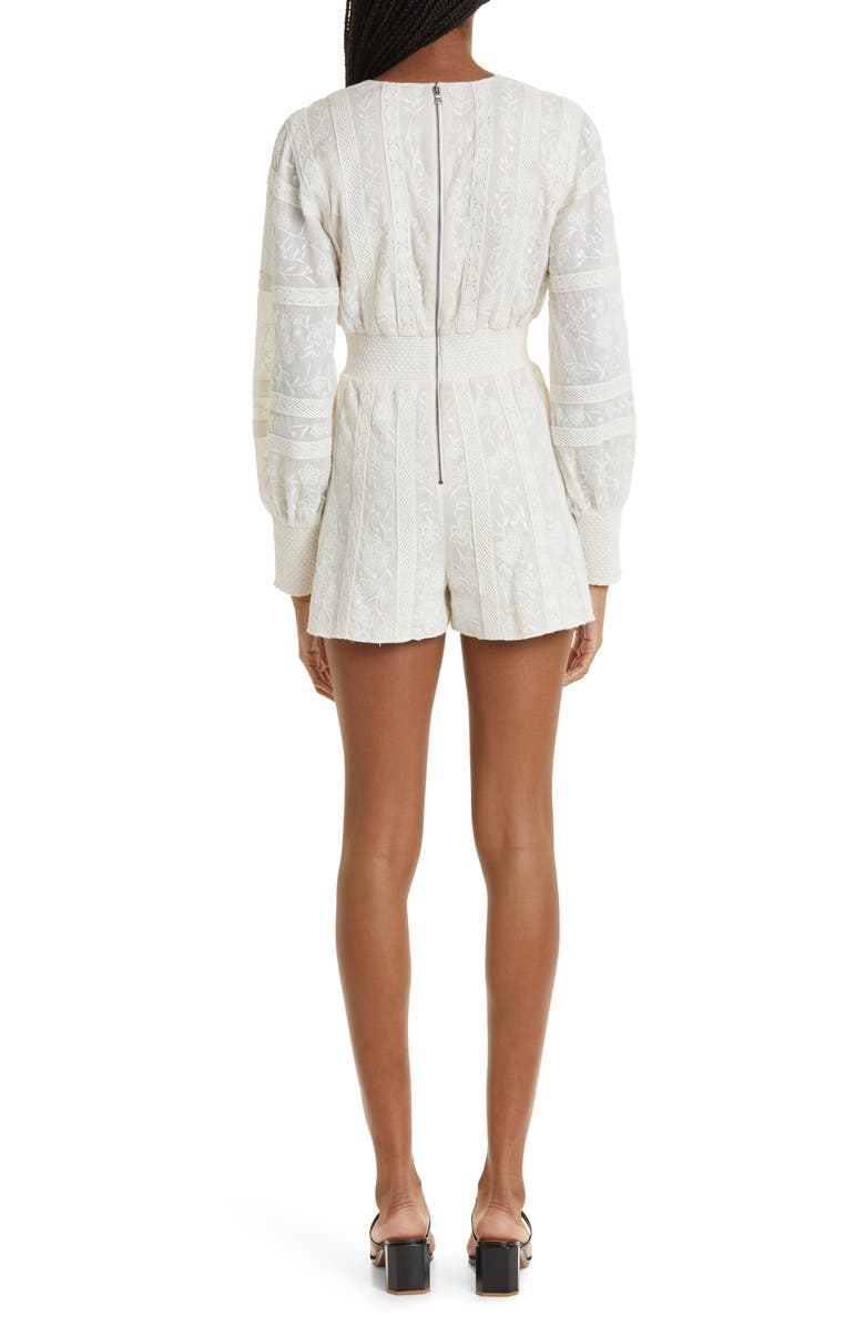 Alice + Olivia Darla Embroidered Long Sleeve Cotton Romper | Nordstromrack