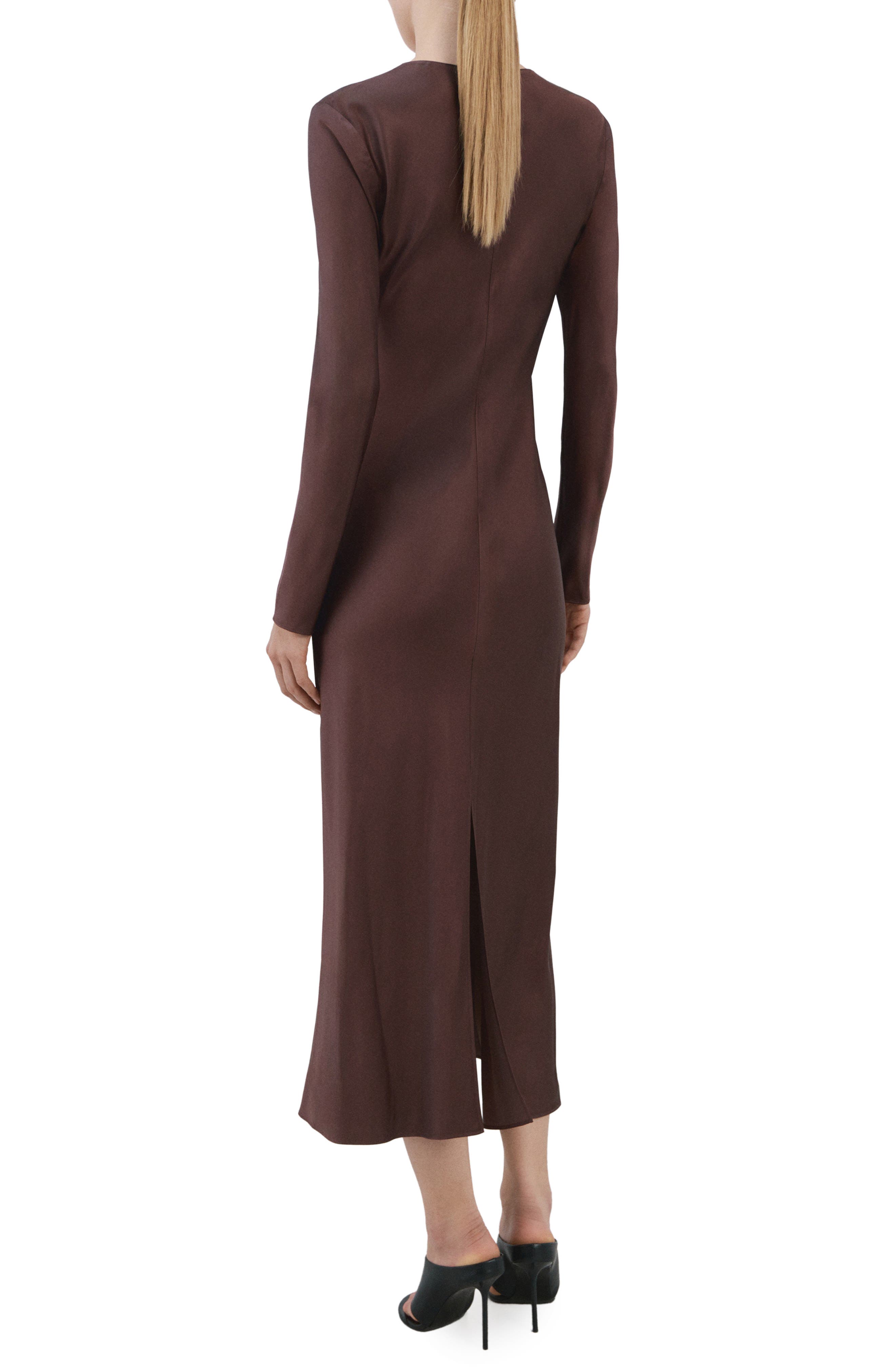 MANGO Long Sleeve Satin Midi Dress | Nordstrom
