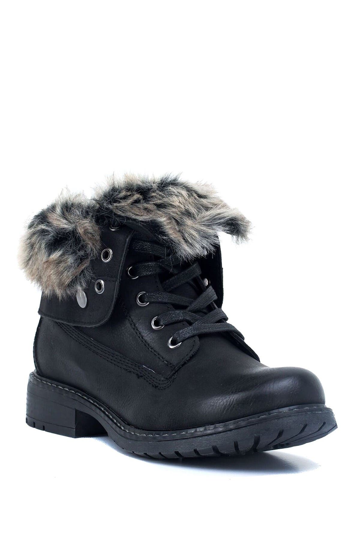 GOOD CHOICE NEW YORK Trudie Faux Fur Detail Combat Ankle Boot (Women ...