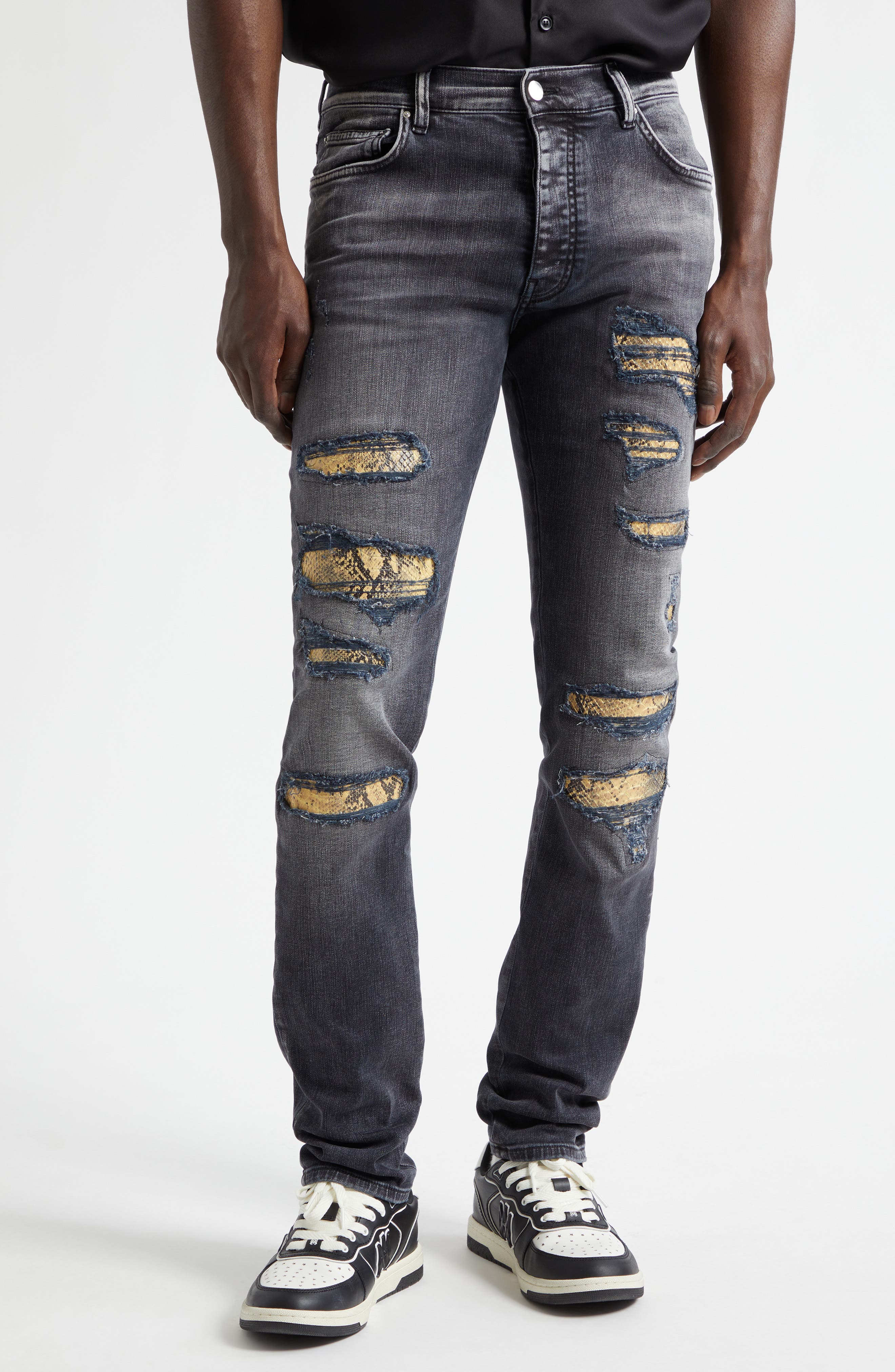AMIRI Snake Thrasher Ripped & Repaired Stretch Denim Skinny Jeans ...