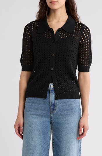 BY DESIGN Zena Short Sleeve Button-Up Cardigan | Nordstromrack