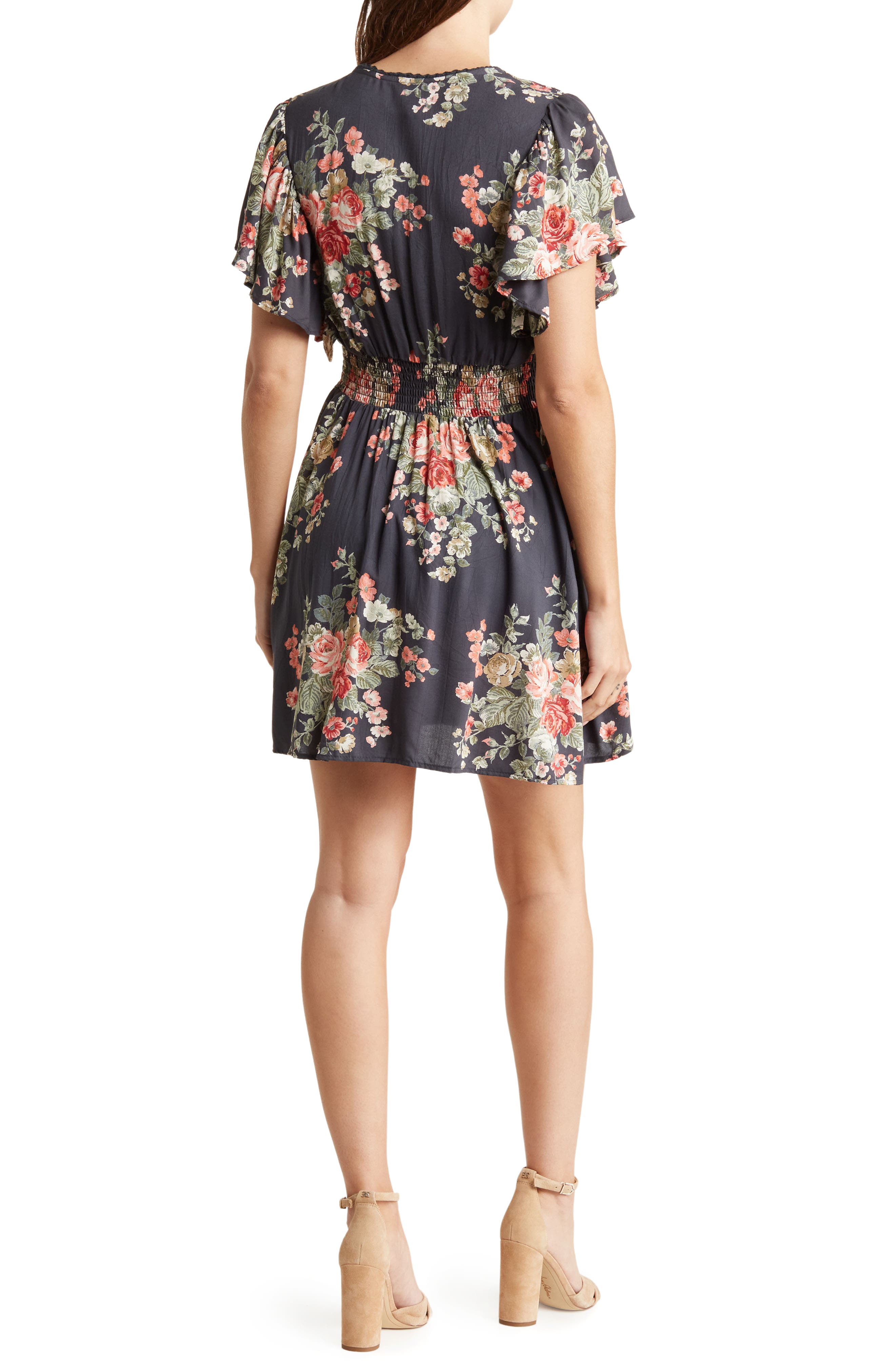 Angie Floral V-Neck Smocked Waist Minidress | Nordstromrack
