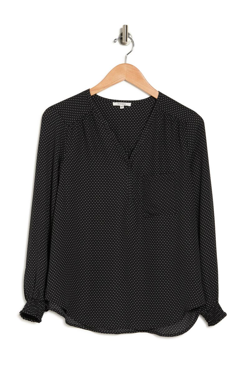 Pleione Dot Print V-Neck Patch Pocket Top | Nordstromrack
