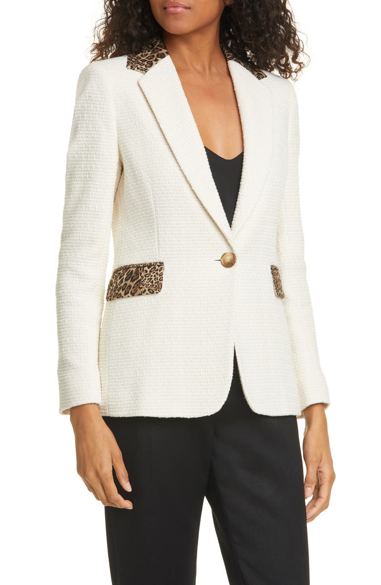 Helene Berman Carine Leopard Contrast Tweed Blazer | Nordstromrack