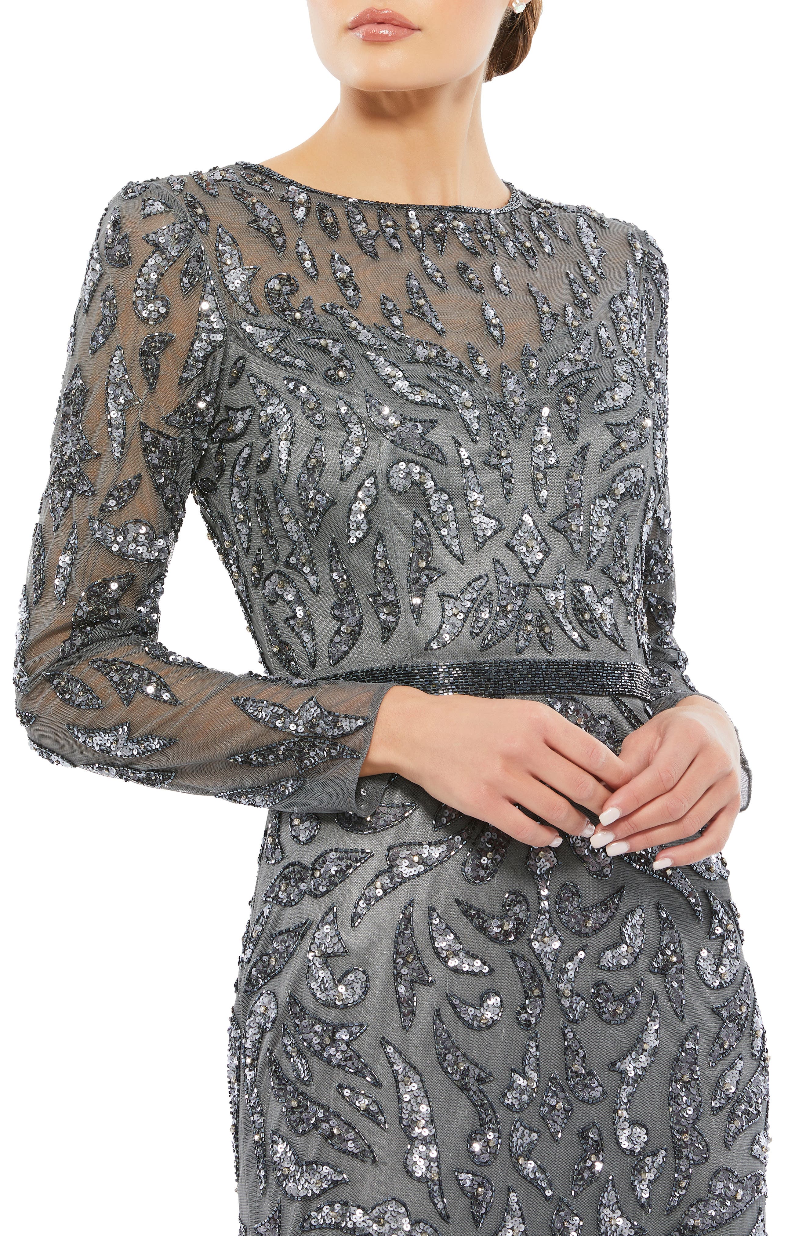 Abstract Beaded Long Sleeve Evening Gown (Women) | Nordstrom