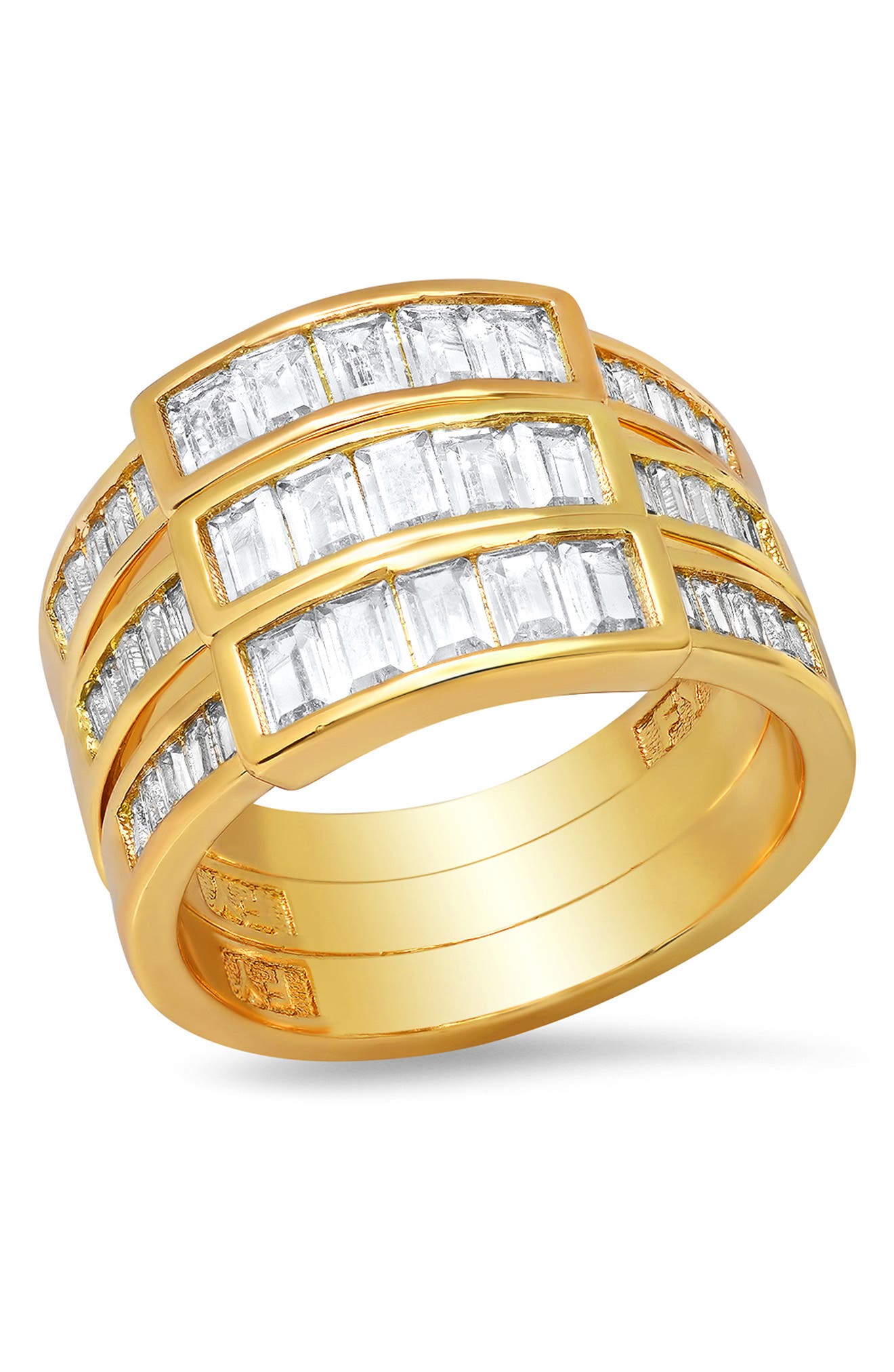 HMY JEWELRY 18k Gold Plated Stainless Steel Simulated Diamond Baguette ...