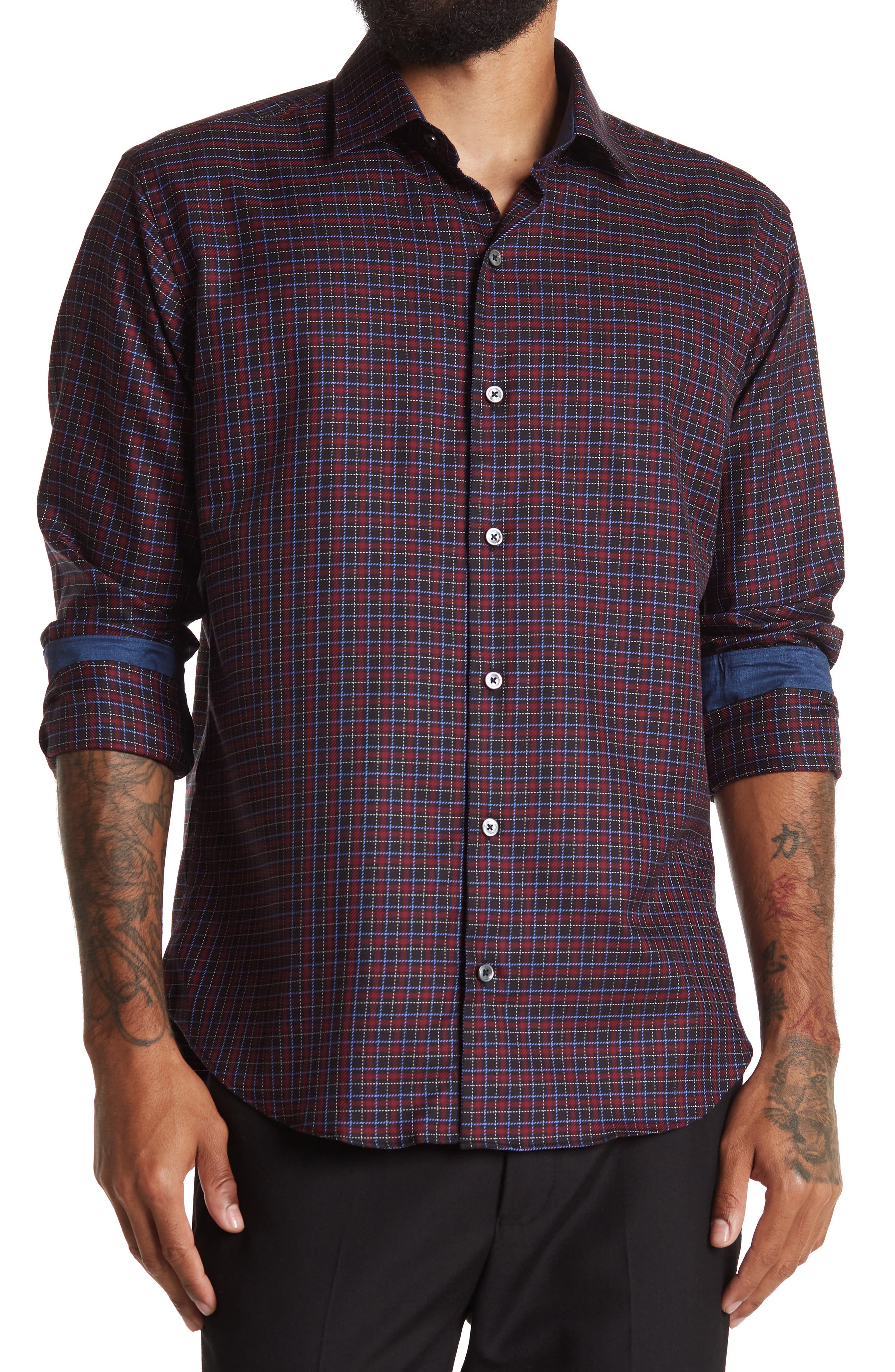 Bugatchi Check Print Shaped Fit Shirt | Nordstromrack