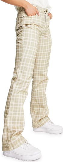 ASOS DESIGN Check Print Puddle Flare Cotton Trousers | Nordstrom