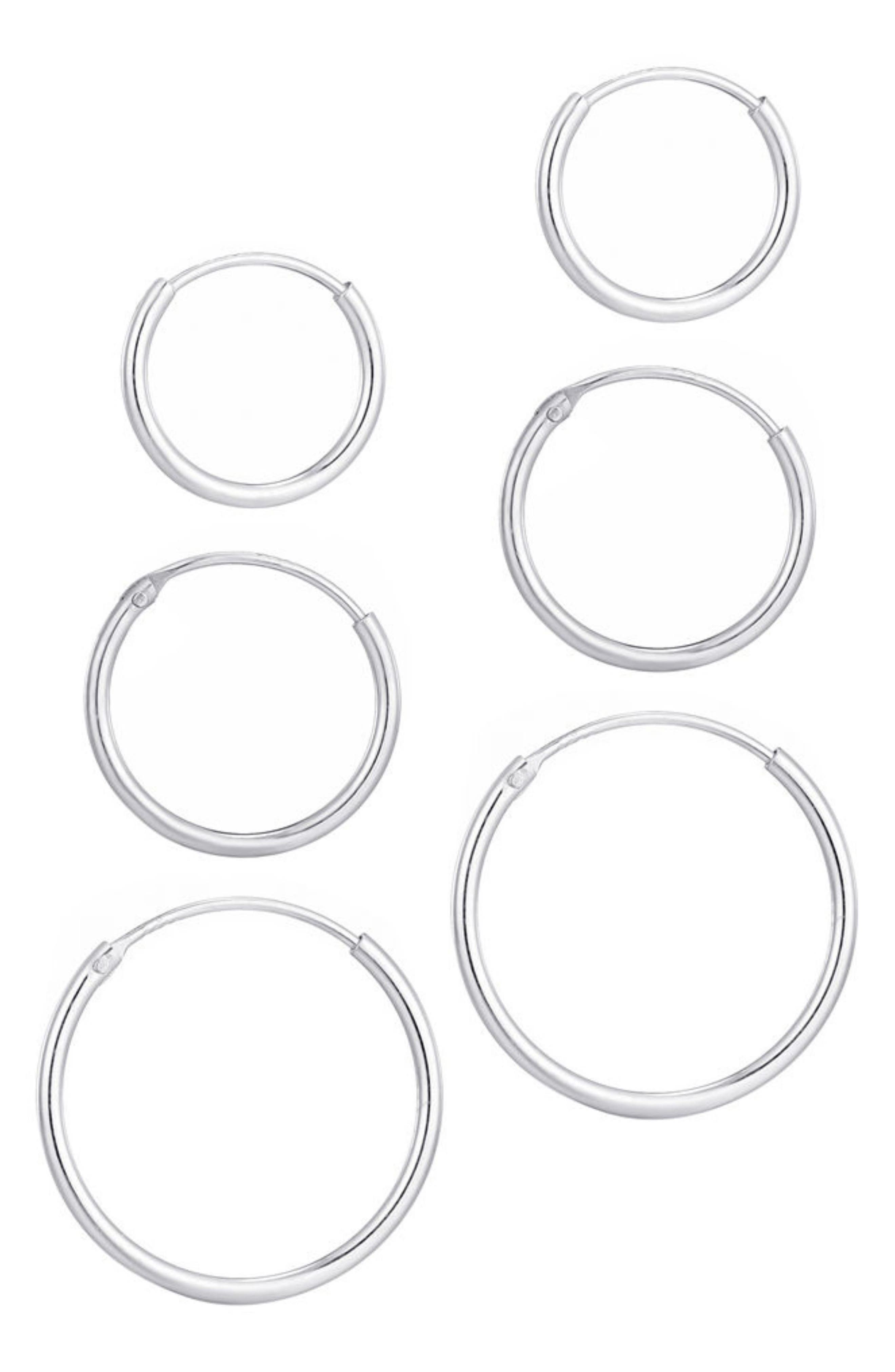 ADORNIA FINE Set of 3 925 Sterling Silver Hoop Earrings | Nordstromrack