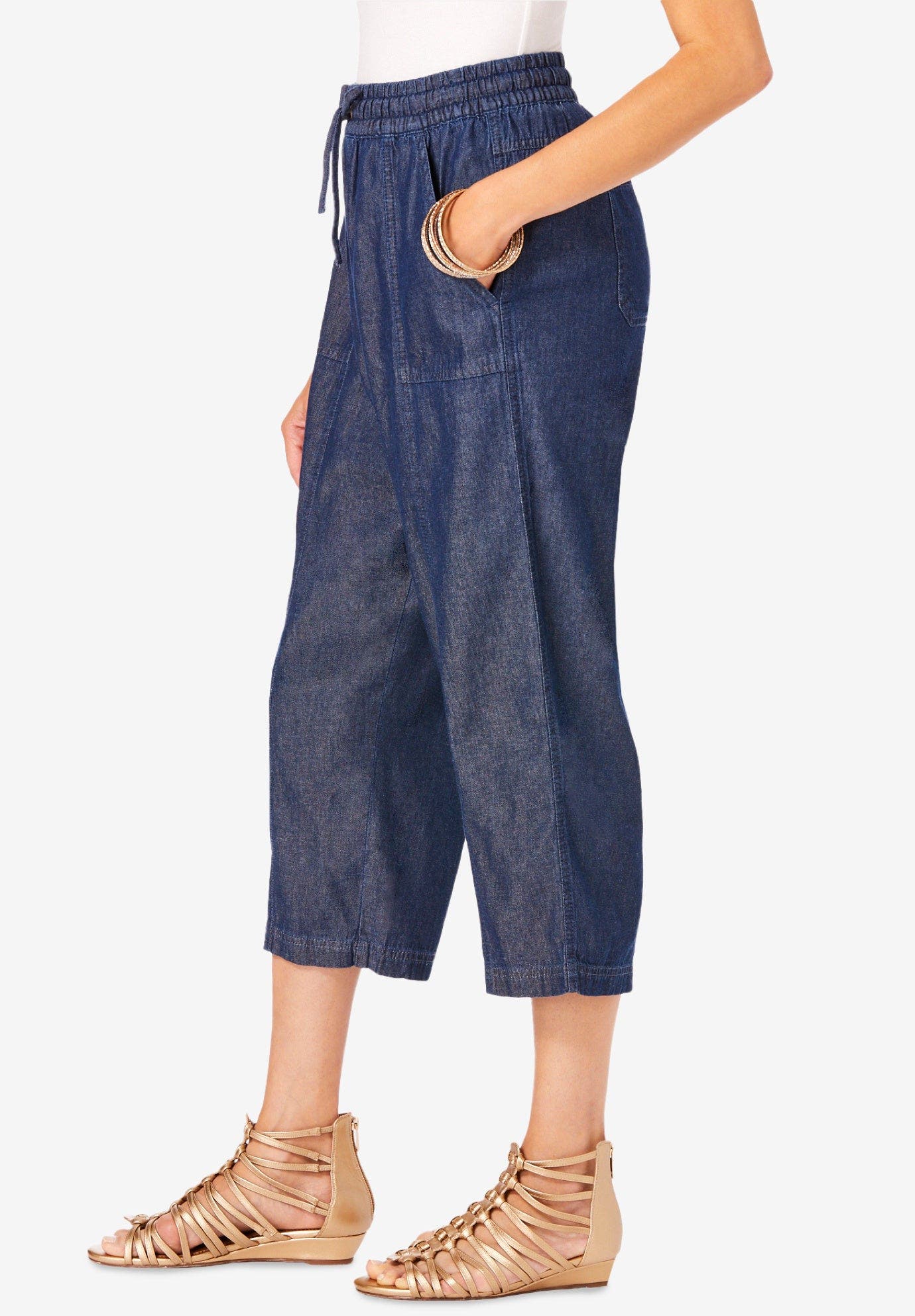 Roaman's Plus Size Chambray Wide Leg Capri Pant | Nordstrom