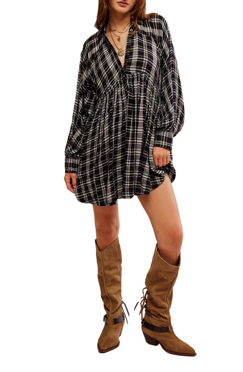 Free People Hoffman Plaid Long Sleeve Mini Shirtdress | Nordstromrack