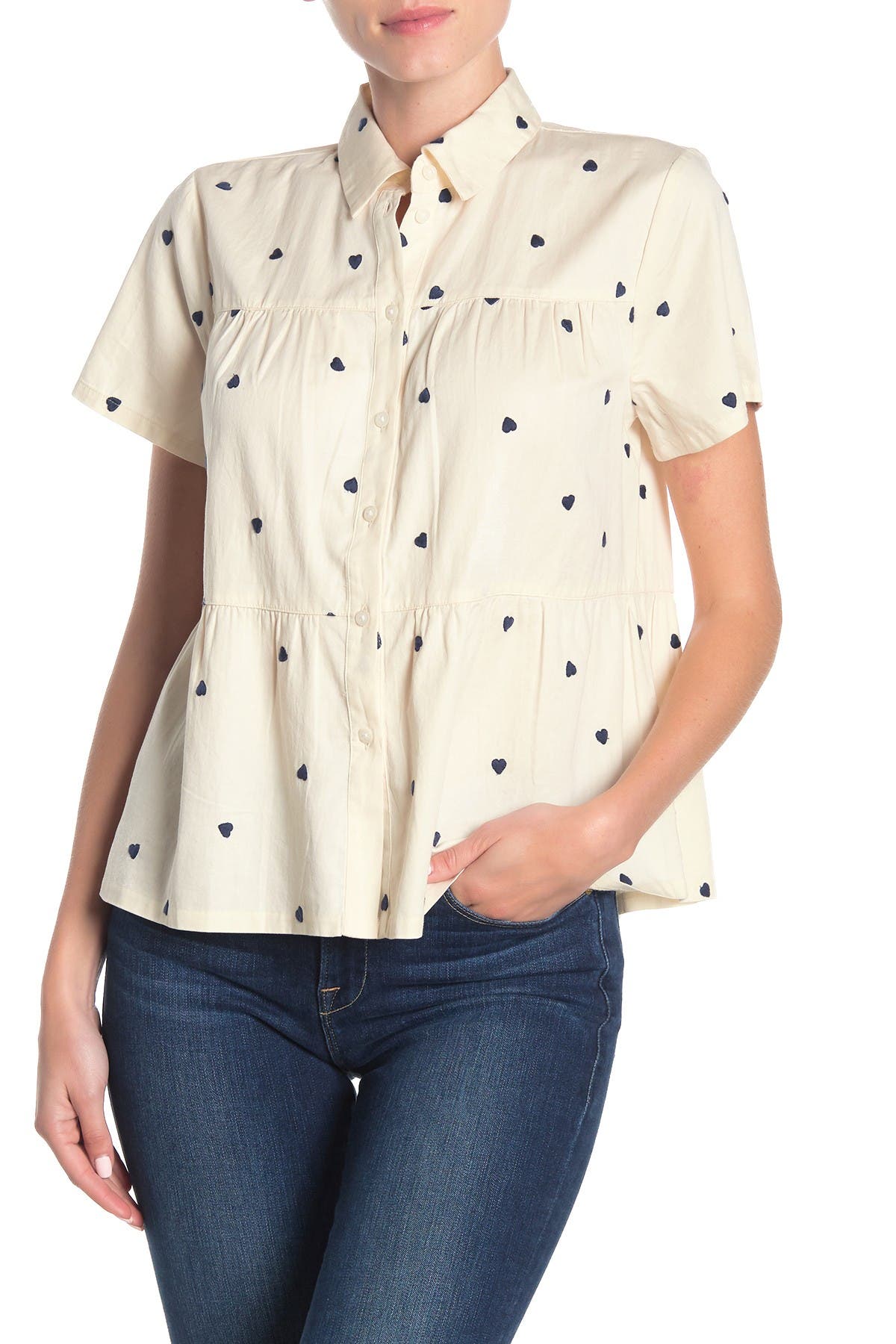 Madewell Heart Embroidered Button Front Peplum Shirt | Nordstromrack