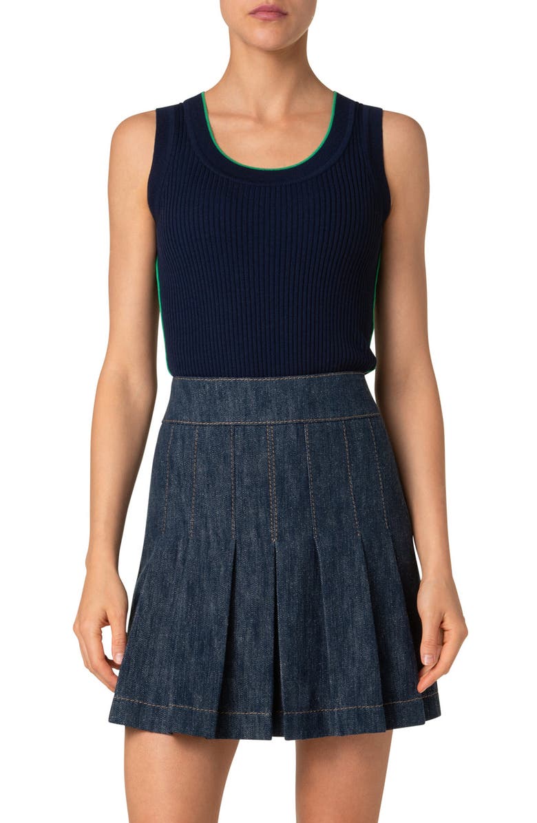 Akris punto Piped Scoop Neck Virgin Merino Wool Rib Sweater Tank ...