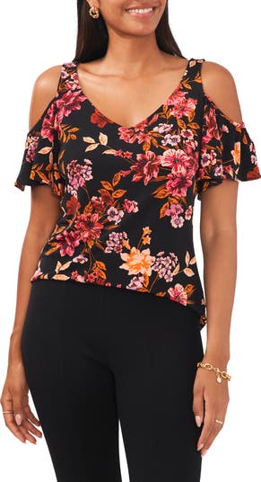 Chaus Floral Print Cold Shoulder Top | Nordstrom