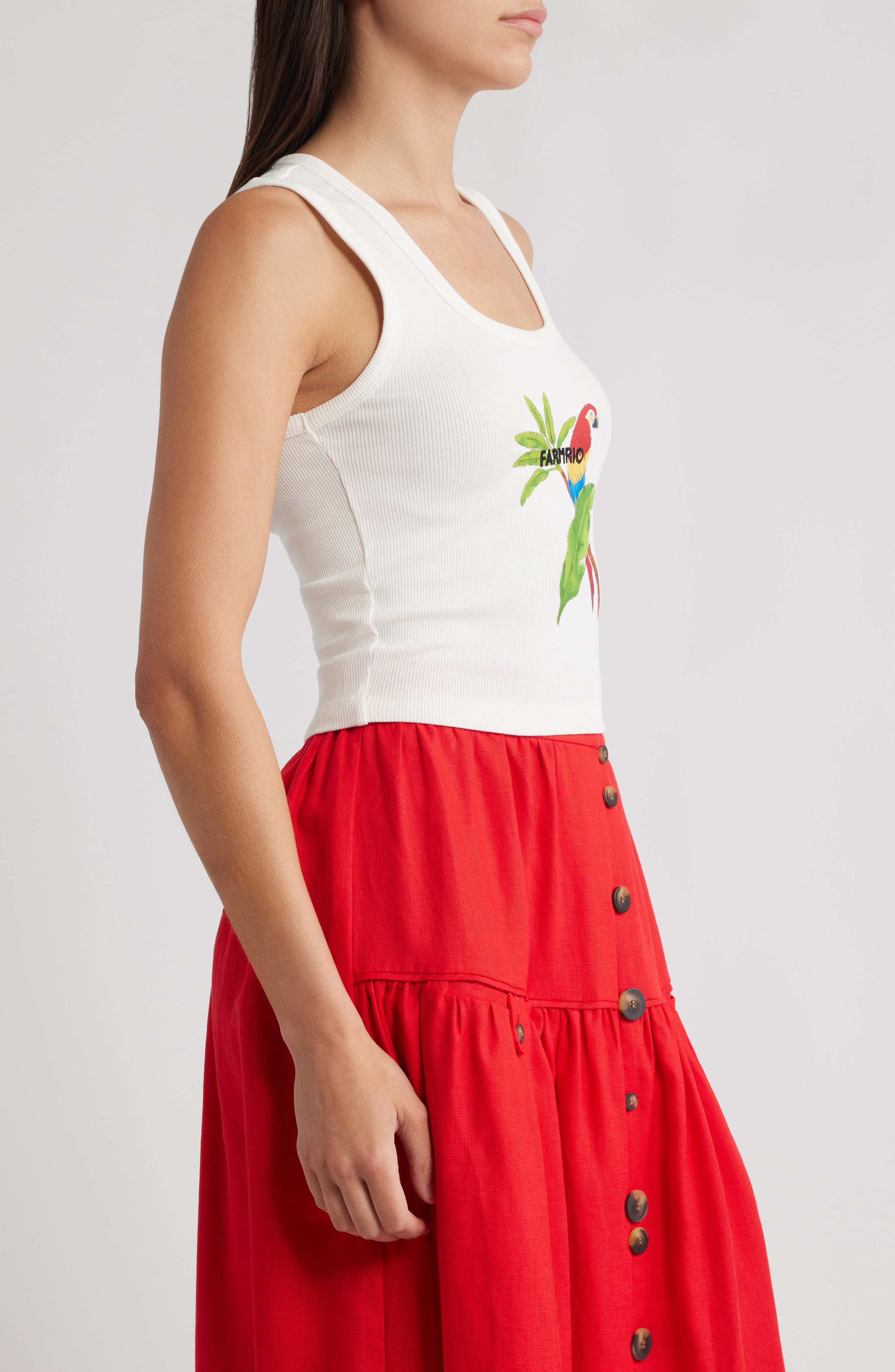 FARM Rio Macaw Embroidered Graphic Cotton Rib Tank | Nordstrom